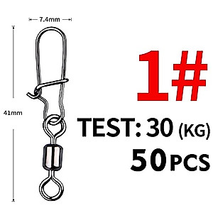 moisture Fishinghooks 50PCS Connector Pin Bearing Rolling Rotating Stainless Steel Buckle, Seawater/Freshwater Fishing Hook, Bait Rotating Fishing Gear Fishing Accessories Fishing Hook (Size : 1#)