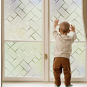 Coavas Window Privacy Film Non-Adhesive Privacy Window Film Frosted Glass Window Film Sun Blocking Window Film Heat Control UV Blocking for Home Office, 17.5 x 78.7 inches