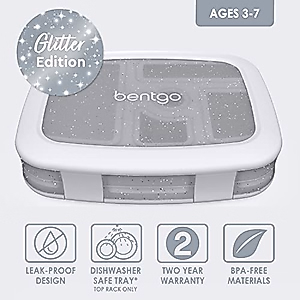Bentgo® Kids 5-Compartment Lunch Box - Glitter Design for School, Ideal for Ages 3-7, Leak-Proof, Drop-Proof, Dishwasher Safe, & Made with BPA-Free Materials (Glitter Edition - Silver)