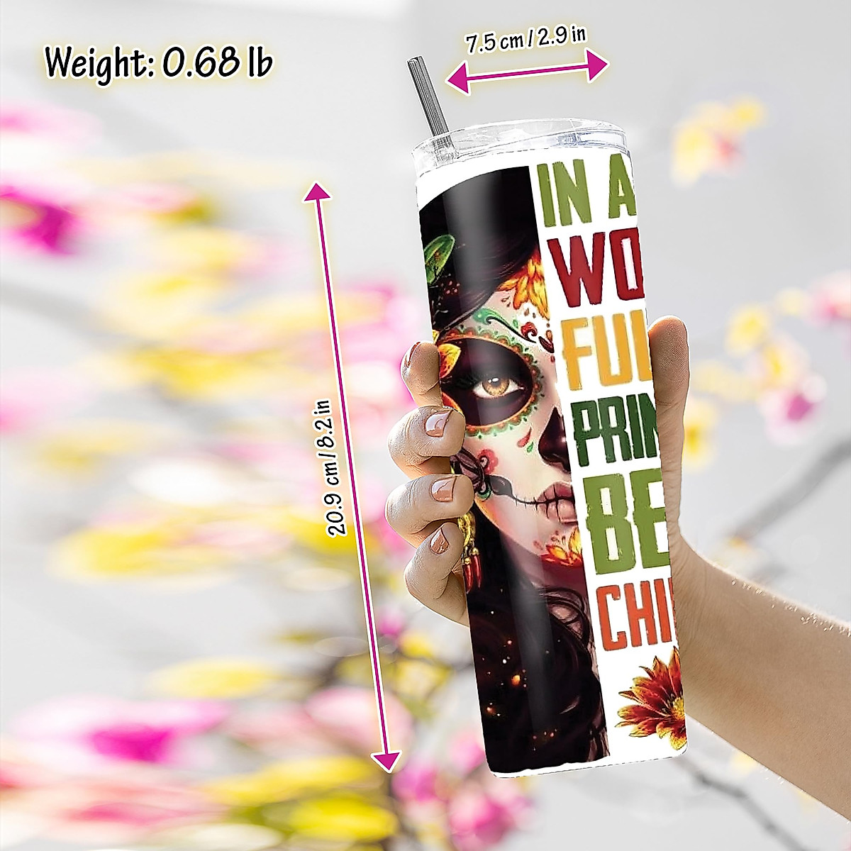 QICD 20 oz Insulated Double Wall Stainless Steel Tumbler with Spill Proof Lid and Reusable Straw, Water Bottle Coffee, Mexican Latina Chingona Princess Cup Mug Tumbler (Chingona1)