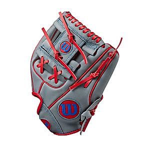 Wilson 2024 A450™ 10.75” Youth Infield Baseball Glove - Right Hand Throw, Grey/Red/Royal