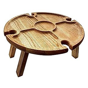 DOUBAO Glass Holder Round Foldable Desk Wine Glass Rack Collapsible Camping Table for Party