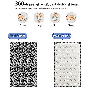 Exotic Themed Fitted Crib Sheet,Standard Crib Mattress Fitted Sheet Toddler Bed Mattress Sheets - Baby Crib Sheets for Girl or Boy,28“ x52“,Charcoal Grey White