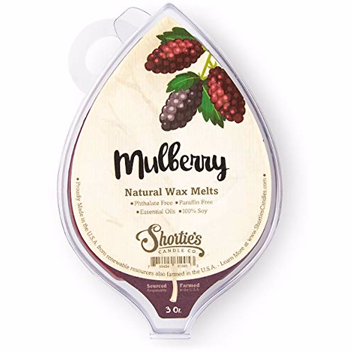 Shortie's Candle Company Mulberry Natural Soy Soy Wax Melts - Formula 117-1 Highly Scented 3 Oz. Bar - Made with 100% Soy and Essential Fragrance Oils - Phthalate & Paraffin Free, Vegan, Non-Toxic