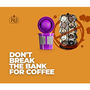 K&J Reusable Filter Cups Compatible with Keurig 1.0 K-Cups - Includes Freedom Clip for Compatibility With Keurig 2.0 Machines (4-Pack, Purple)