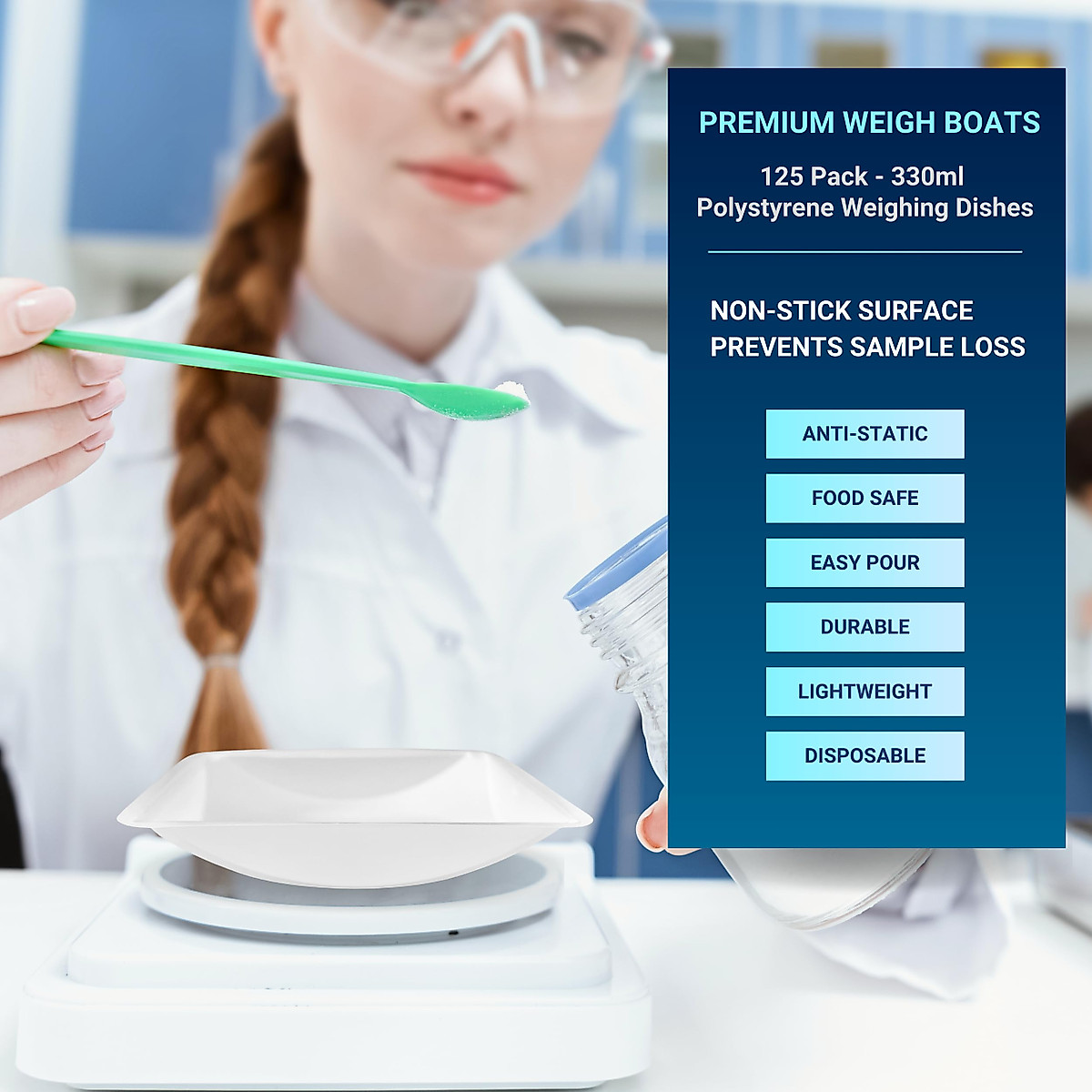 Pure Ponta Weigh Boats - Small, Medium & Large Square Plastic Disposable Trays for Scale - 7ml, 100ml, 330ml - 125pk Per Size