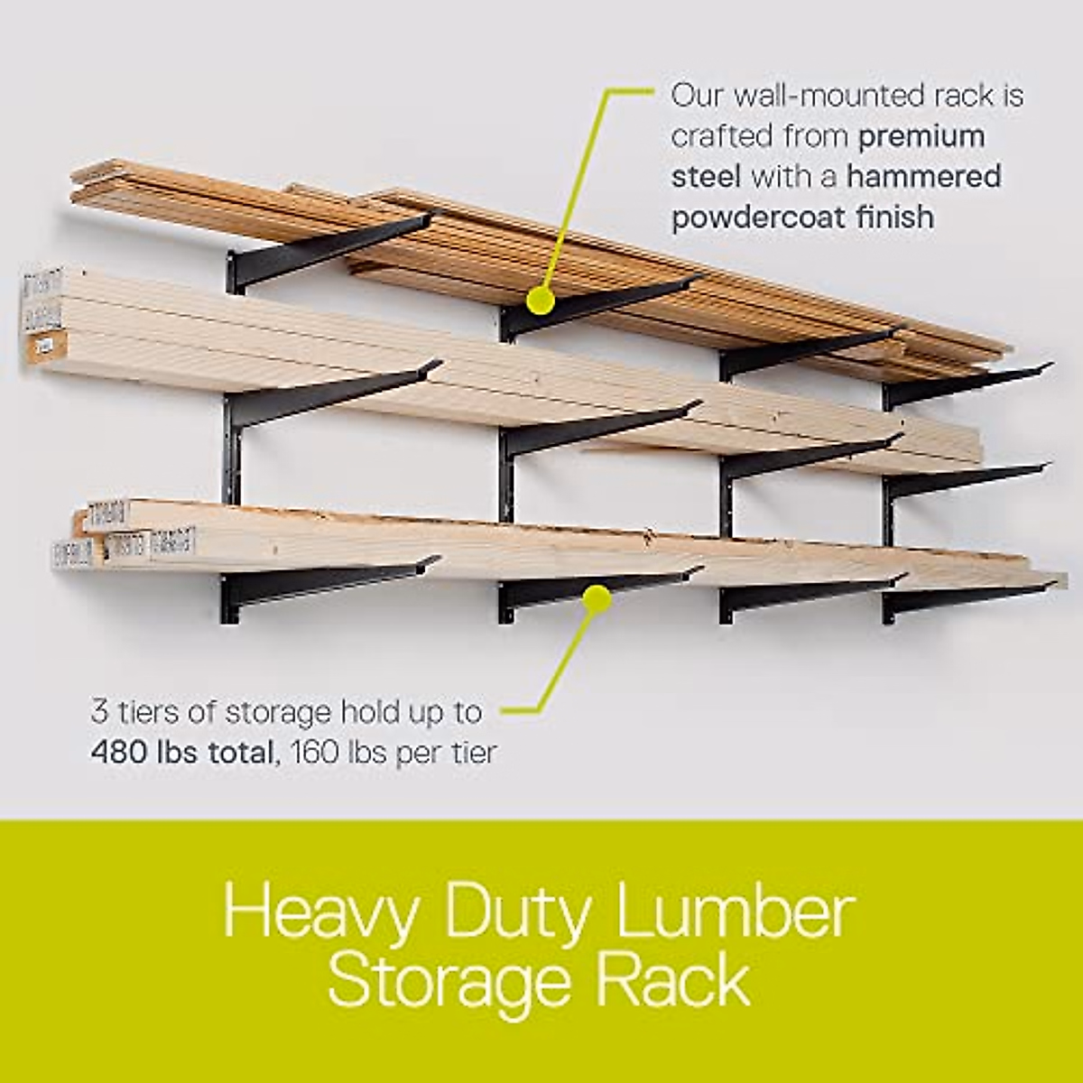 Heavy Duty Wood and Lumber Storage Rack, Holds Up to 480 lbs - Easy to Install Mounted Rack with Steel Construction for Indoor & Outdoor Storage Solution for Garage, Basement & Pantry by Delta Cycle