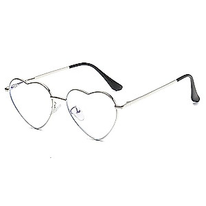JOVAKIT Heart Shaped Blue Light Blocking Glasses for Women Fashion Vintage Lovely Style Metal Frame Eyeglasses (Silver)