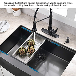 33 Inch Farmhouse Kitchen Sink Workstation Black - VOKIM 33x22 Apron Front Workstation Farmhouse Sink Stainless Steel 16 Gauge Single Bowl Gunmetal Matte Black Farm Sink