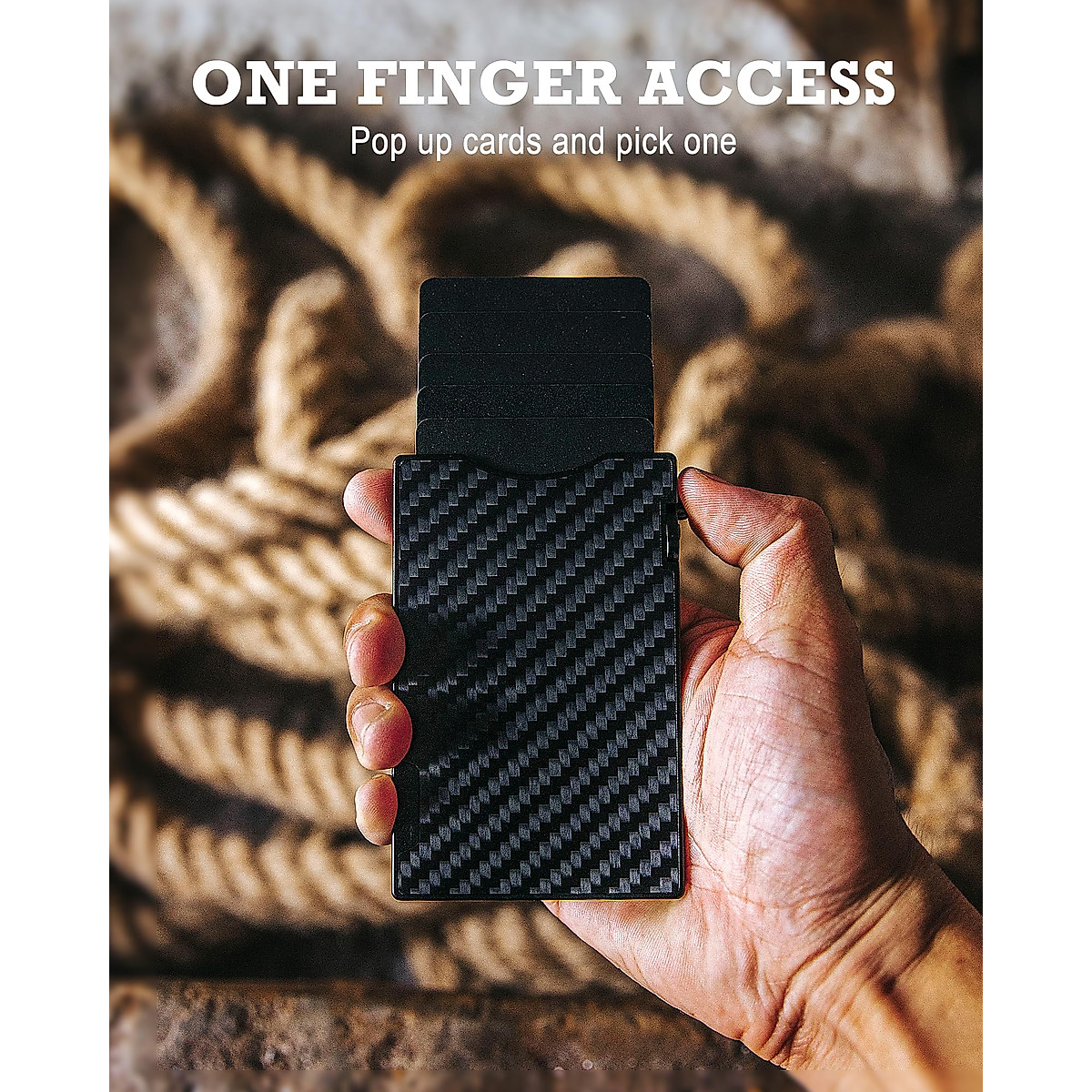 MNGARISTA Minimalist Slim Metal Wallet for Men, Pop Up Credit Card Holder with 3K Carbon Fiber Cover and Detachable Money Clip, RFID Blocking Wallet for 4-6 Cards (Black)