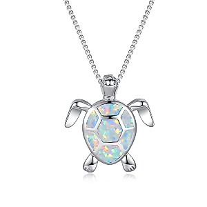 Vanel Turtle Necklace 925 Sterling Silver Opal Sea Turtle Necklace for Women Turtle Gifts for Women Girls Hawaiian Beach Opal Turtle Jewelry with Box