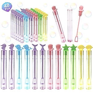 48Pcs Mini Bubble Wands Bubble Party Favors 6 Style Summer Outdoor Indoor Gifts Bubbles Bulk Birthday Thanksgiving Christmas Celebration Activities Supplies Decorations Toys for Kids Boys Girls