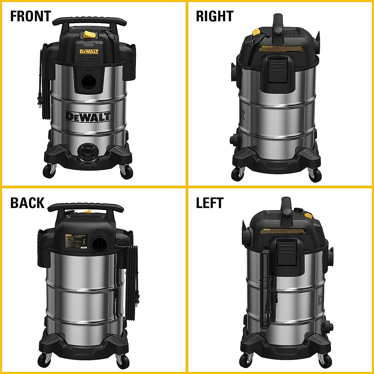 DeWalt DXV08S Wet/Dry Vacuum 8 Gallon 4 Peak HP, Stainless Steel, Silver