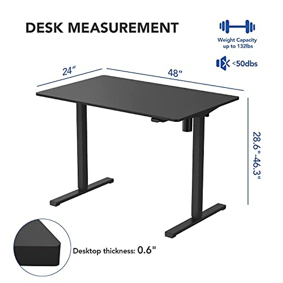 FLEXISPOT Electric Standing Desk 48 x 24 Inches Height Adjustable Desk Sit Stand Desk Home Office Desks Whole-Piece Desk Board (Black Frame + 48 in Black Table Top)
