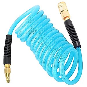 GASHER 1/4" x 10FT Reinforced Polyurethane Recoil Air Hose with Bend Restrictor, 1/4" Industrial Quick Coupler and Plug