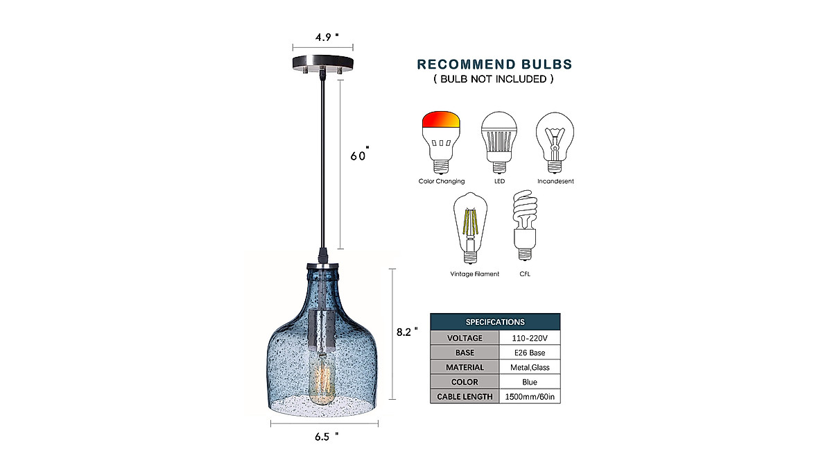 CASAMOTION Blue Glass Pendant Lights for Modern Homes