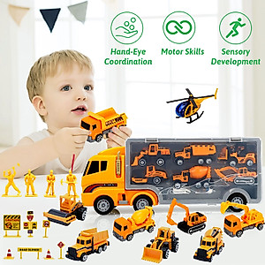 ALOTJOY Toys for Boys,25 Pcs Engineering Die-cast Construction Car Toddler Toys for 3 Year Old Boys Vehicles Gifts Kids Toys for Age 3 4 5 6 7 Year Old Boys