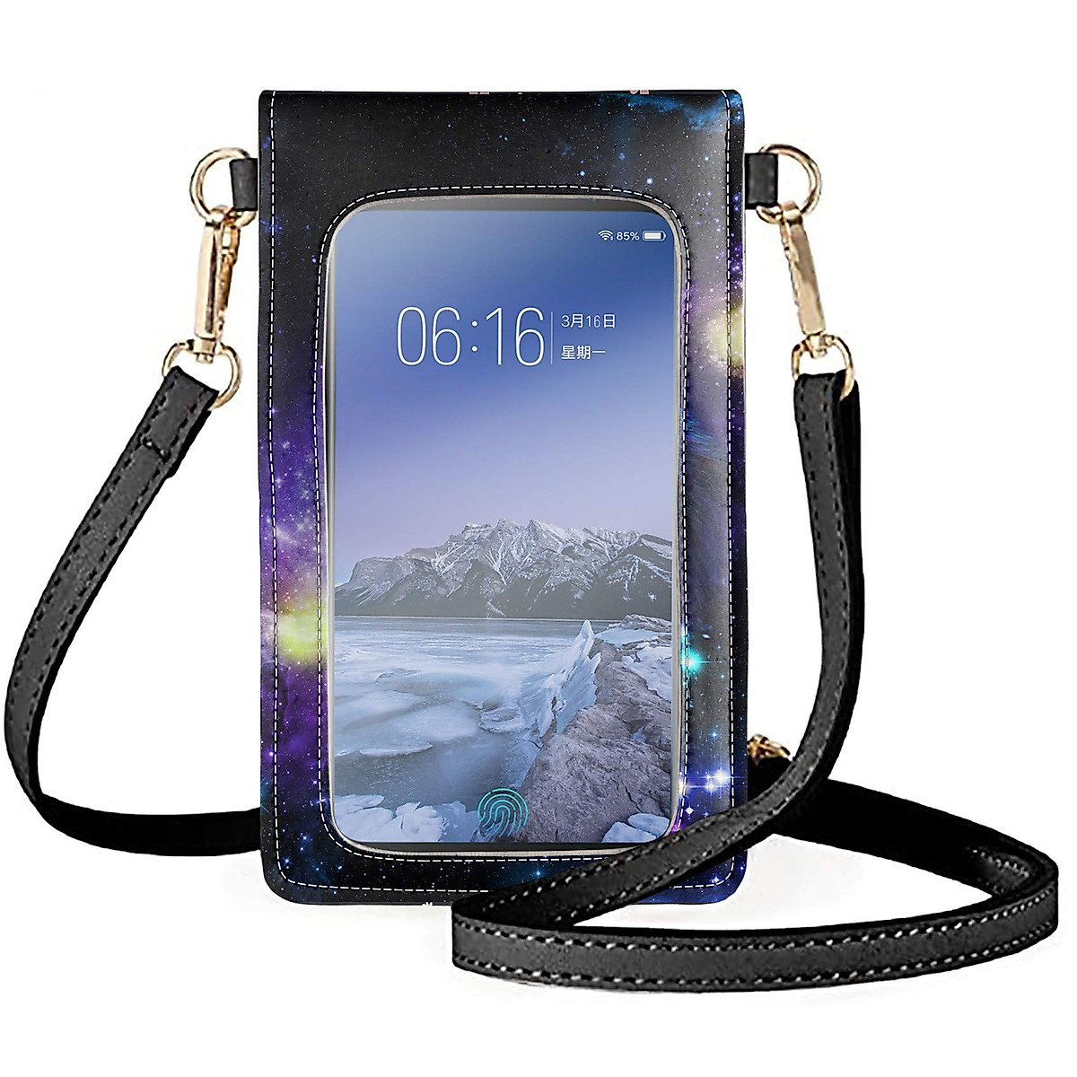 HUGS IDEA Leather Phone Purse Small Crossbody Bag Mini Touch Phone Purse Shoulder Bag with Galaxy Wolf Pattern for Women Ladies