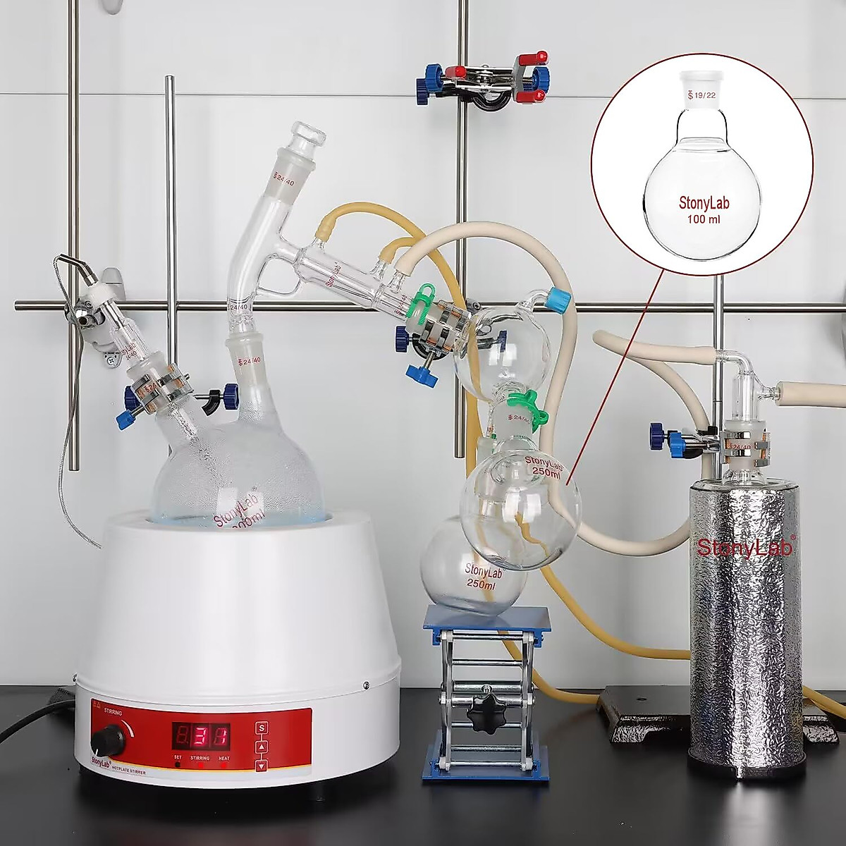 StonyLab Glass 500mL Heavy Wall Single Neck 1 Neck Round Bottom Flask RBF, with 19/22 Standard Taper Outer Joint - 500mL