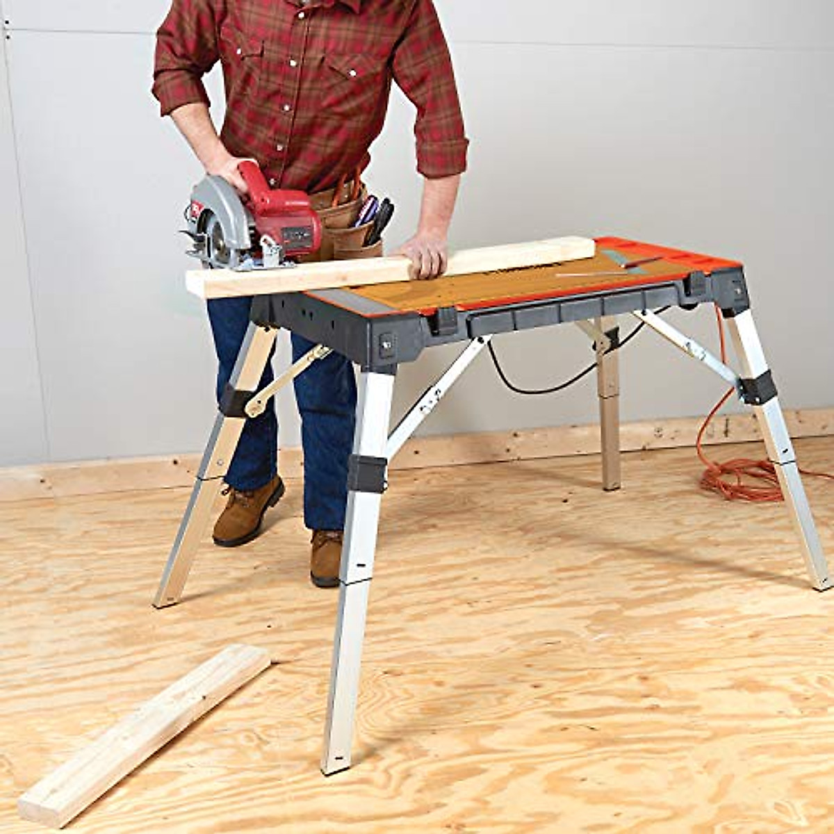 Disston 30146A OmniTable 4 in 1 Portable Workbench Work Table Dolly Scaffold and Creeper Adjustable Height with Folding Legs with Free Blu-MOL Jigsaw Blade Set (E0130146)