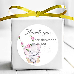 1.9 Inch Stickers Elephant Baby Shower Favors Girl Thank You for Celebrating with Us Gray Pink