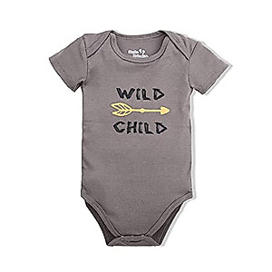 Maybe Baby Kids Infant Baby Layette Set Boys' and Girls' 5 Pack Cotton Baby Bodysuit, Wild Child Safari Animals, 0/3 Months