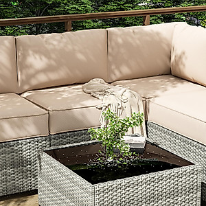 Kimunuk Outdoor Furniture Replacement Cushions, 5" Foam Foam High-Density, Fits 6-seat Sectional Rattan Conversation Set, 14 Piece Patio Water-Resistant Replacement Sofa Cushions, Liner&Cover