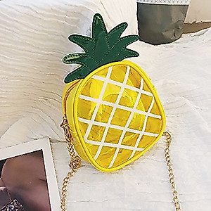 QZUnique Fruit Shape Handbag PU Crossbody Shoulder Bag Adjustable Strap Clutch Jelly Purse Pineapple