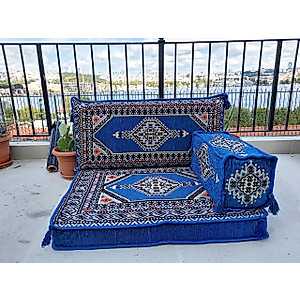 Loveseats, Sectional Sofa, Arabic Sofa Floor Seating Set, Pallet Sofa, Floor Cushions, Turkish Floor Sofa, Arabic Majlis, Kilim Rug Design (Blue)