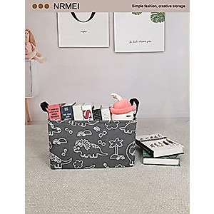 NRMEI Rectangle Storage Bin Toy Organizer Foldable Waterproof Coating Nursery Hamper for Living Room Bedroom and Clothes Toys(Rec Line Dinosaur)