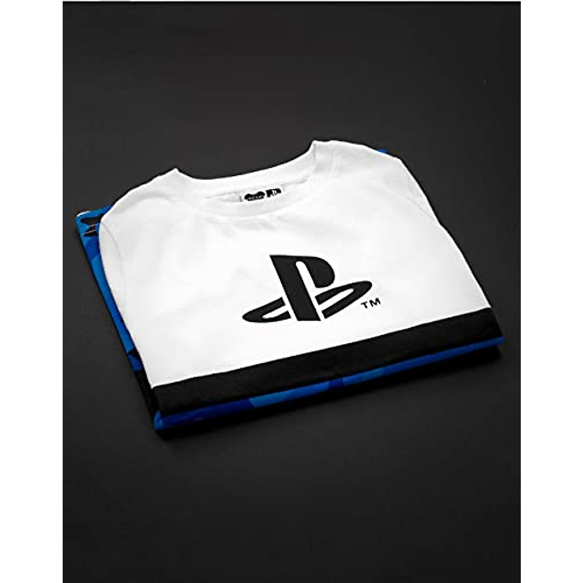 PlayStation Kids T-Shirt Camo Boys Blue White Logo Game Short Sleeve Top 7-8 Years