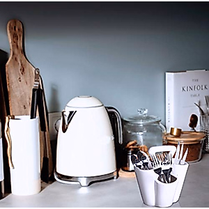 Farmhouse Decor 4 Section Ceramic Silverware Holder - Flatware and Cutlery Caddy - Kitchen Table Organizer (White)