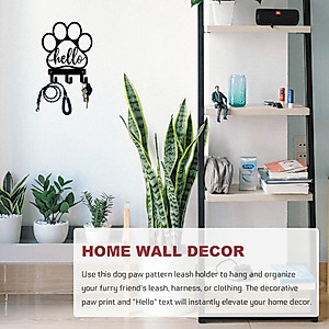 Dog Leash Holder for Wall, Leash Holder Wall Mount,Dog Stuff Storage Organizer, Wall Mount with Hello - Dog Leash, Dog Stuff, Key, Organizer Wall for Entryway,Dog Paw Shape Leash Hook Black