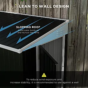 Outsunny 4' x 7.7' Metal Outdoor Storage Shed, Lean to Storage Shed, Garden Tool Storage House with Lockable Door and 2 Air Vents for Backyard, Patio, Lawn, Dark Gray