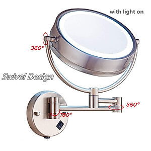 Cavoli Bathroom Extension Mirror 9 Inches with LED Lighted 7X Magnification Beauty, 3 Colors Lights Modes,13" Extension Arm Magnifying Vanity Mirror Electric Plug Powered, Brushed Nickel