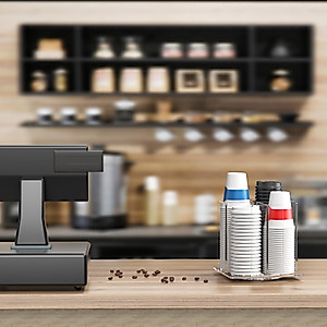 KOTEMON Cup and Lid Holder, 4 Compartment, Square | Rotating Coffee Cup Dispenser Lid Carousel for Restaurant, Buffet, Coffee Station, Bar, Countertop, Clear Acrylic