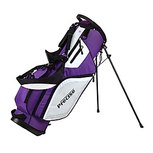 Precise M5 Ladies Womens Complete Right Handed Golf Clubs Set Includes Titanium Driver, S.S. Fairway, S.S. Hybrid, S.S. 5-PW Irons, Putter, Stand Bag, 3 H/C's Purple (Right Hand Petite Size -1")