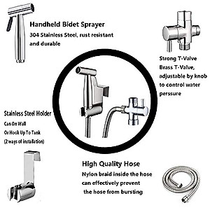 Handheld Bidet Toilet Sprayer，Stainless Steel Bathroom Personal Hygiene Bidet Sprayer Set，Baby Cloth Diaper Sprayer,Shower Sprayer for Pet, Feminine Hygiene