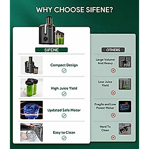 SIFENE Juicer Machine, 800W Juicer with 3.2" Big Mouth for Whole Fruits and Veggies, Juice Extractor with 3 Speeds Settings, Easy to Clean