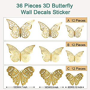 ForTomorrow Butterfly Wall Decals Gold Metallic Paper 3D Home Decor Art Stickers DIY Man-Made Decorative Murals for Living Room Kids Girls Bedroom Nursery Party
