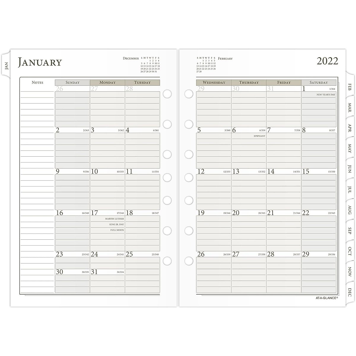 2022 Daily & Monthly Planner Refill by AT-A-GLANCE, 92010 Day-Timer, 5-1/2" x 8-1/2", Size 4, Two Page per Day (481-225A)