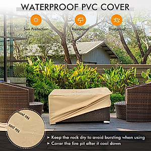 Tangkula 2 Piece Outdoor Propane Fire Pit Table Set with Hideaway Propane Tank Holder, Patiojoy 40,000 BTU Rattan Wicker Fire Pit Table with Lava Rocks, Waterproof Cover, Ideal for Backyard, Patio