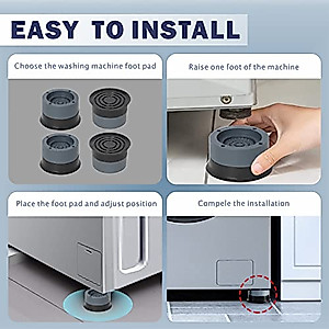 Anti Vibration Pads, 4pcs Washing Machine Base Foot Pads, Non Slip Heighten Shock and Noise Cancelling Mat for Washer and Dryer Machine Support Protects Pedestals (4 PCS)