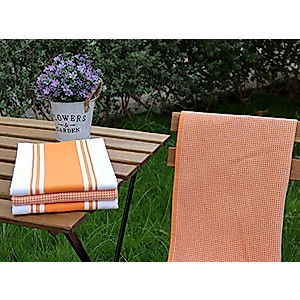 AMOUR INFINI Cotton Kitchen Towels - Set of 4 Highly Absorbent, Ultra Soft Waffle Weave Tea Towel with Hanging Loop - 20x28 Inch Quick Drying Dish Cloths for Cleaning (Orange)