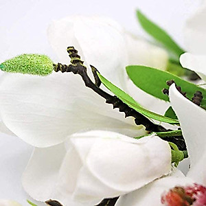6 Stems Artificial 2 Head Magnolia Flowers, Realistic Silk Flower Bouquet for Floral Arrangements Home Table Decor Photo Props,White