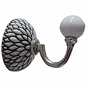 PARIJAT HANDICRAFT Hand Painted Beautifully Black & White Colored Ceramic Wall Hook Hanger Key Holder hat Clothes hangings Bath Towel Hook Hanger.