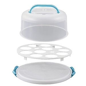 DIIRPPR Large 10 Inch Cake Carrier Keeper Stand with Handles and Lids Container for Transport Cake Holder Tray with Cover Round Cupcake Storage Kitchen Cooking Box (Light blue)