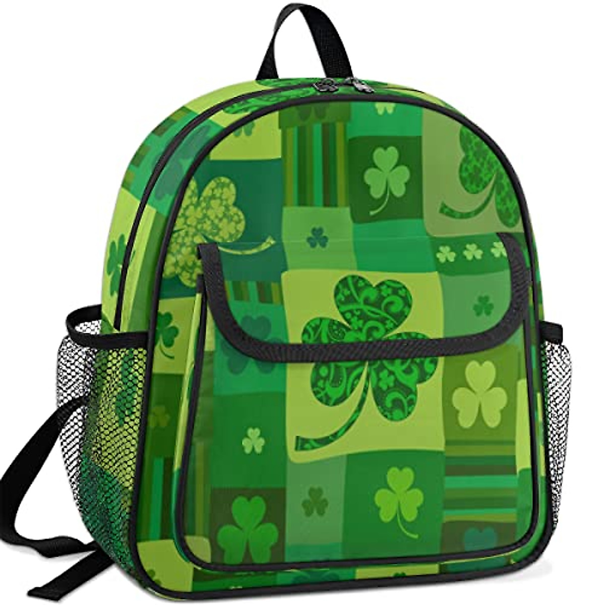 Kids Backpack for Boys Girls St. Patrick's Day Toddler Backpack Preschool Kindergarten Backpack with Chest Strap Lightweight Clover Grid Children Bookbag for School, Travel, Nursery
