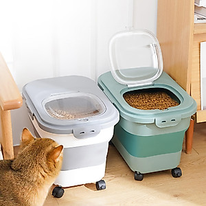 Collapsible Dog Food Storage Container with Lids, Airtight 30 35 Lbs Rice Cereal Flour Sugar Containers Dispenser, Sealable 20 25 Lbs Dog Pet Cat Bird Seed Kitchen Holder Bin Bucket with Rolling Wheel