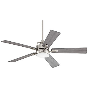 Casa Vieja 60" Lemans Modern Industrial Indoor Ceiling Fan with Dimmable LED Light Remote Control Brushed Nickel Gray Oak Opal Etched Glass for Living Kitchen Bedroom Family Dining Room
